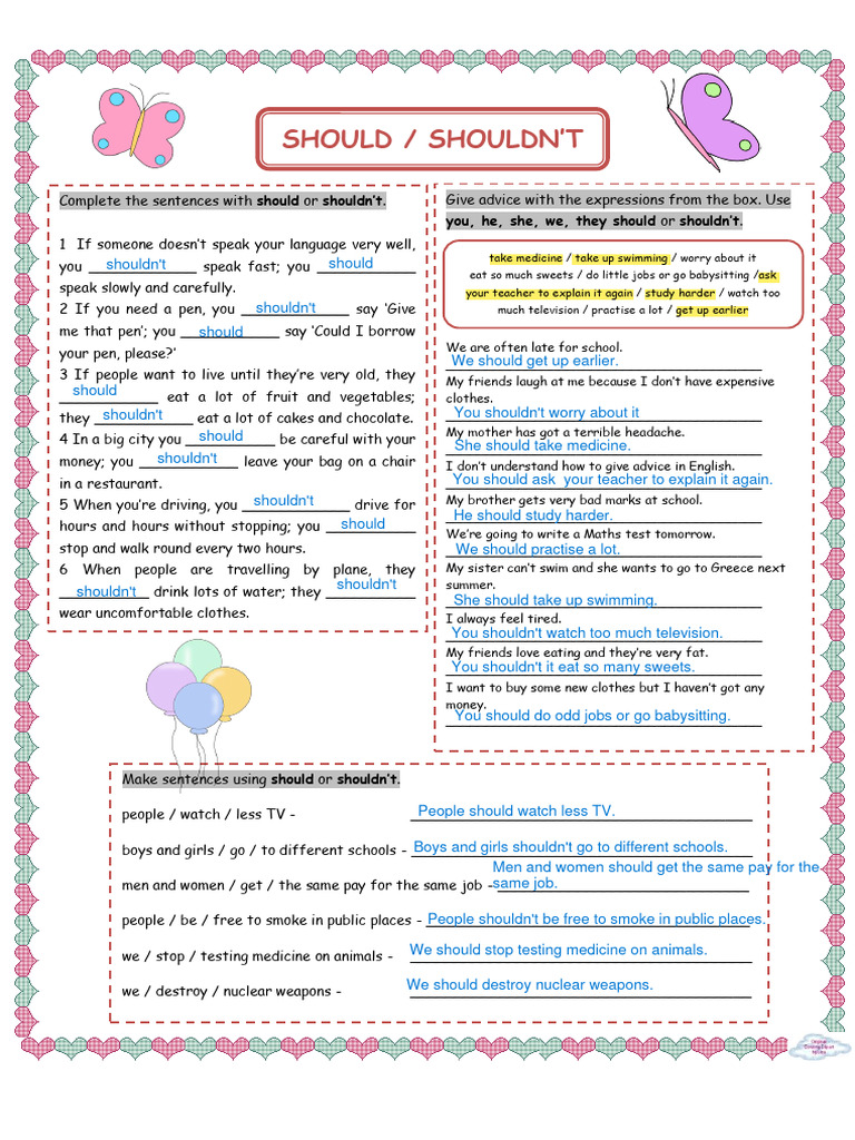 Should/Shouldn't Advice Worksheet | PDF | Self-Improvement