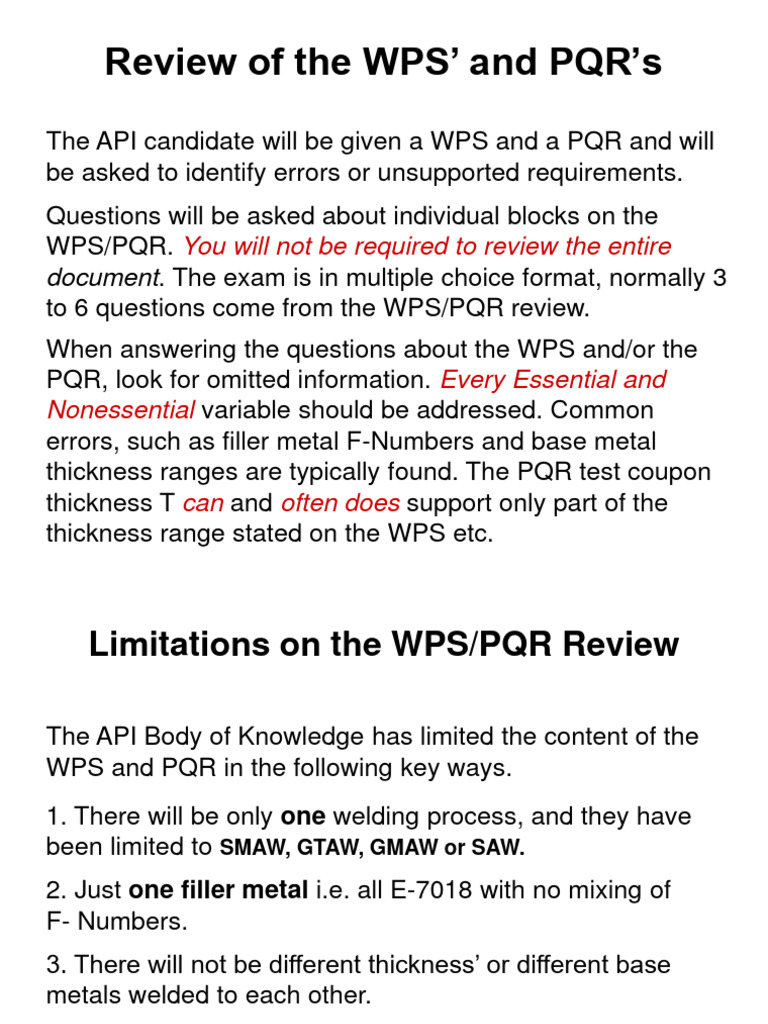 Review of WPS’s and PQR’s | PDF | Welding | Construction