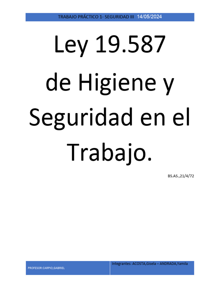 Ley 19587 | PDF | Seguridad y salud ocupacional | Valores
