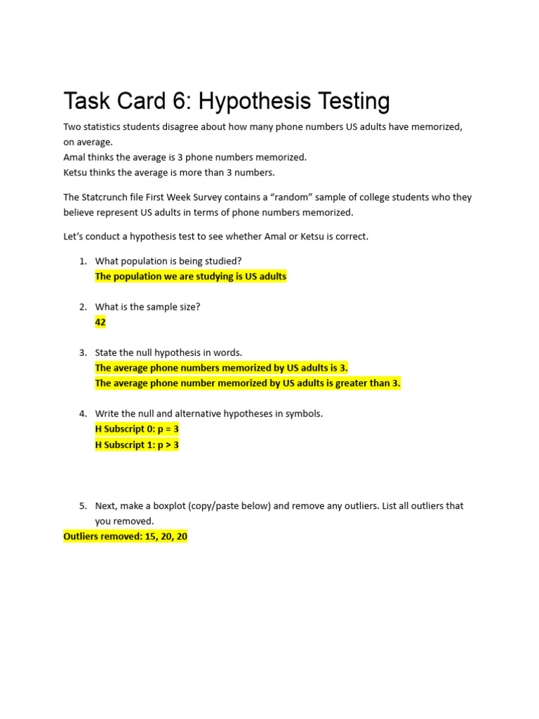 Hypothesis Testing: Phone Numbers Memorized | PDF