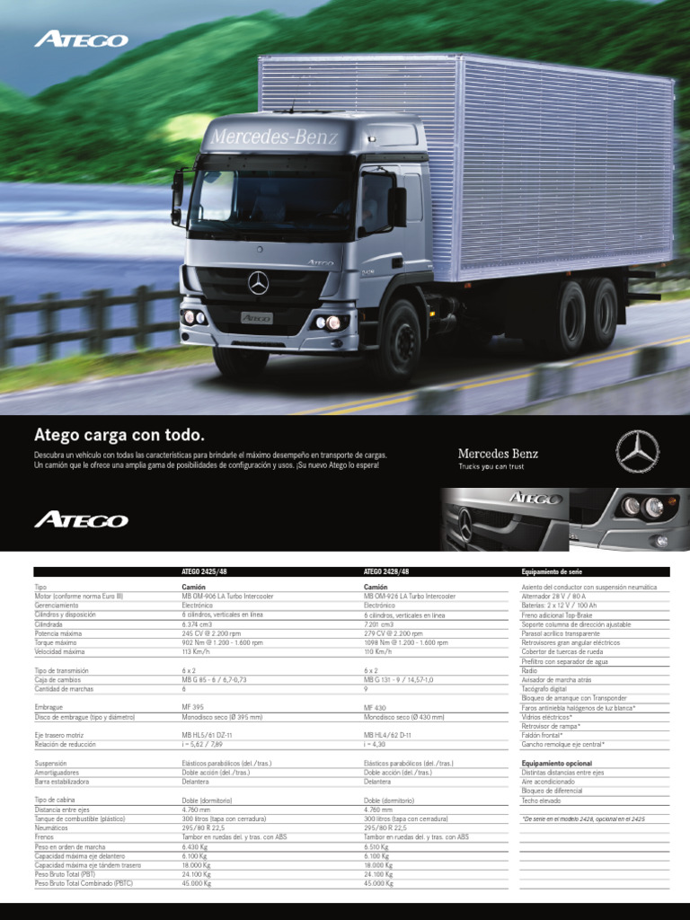 Ficha Técnica del Mercedes Atego 2425 | PDF | Camión | Eje