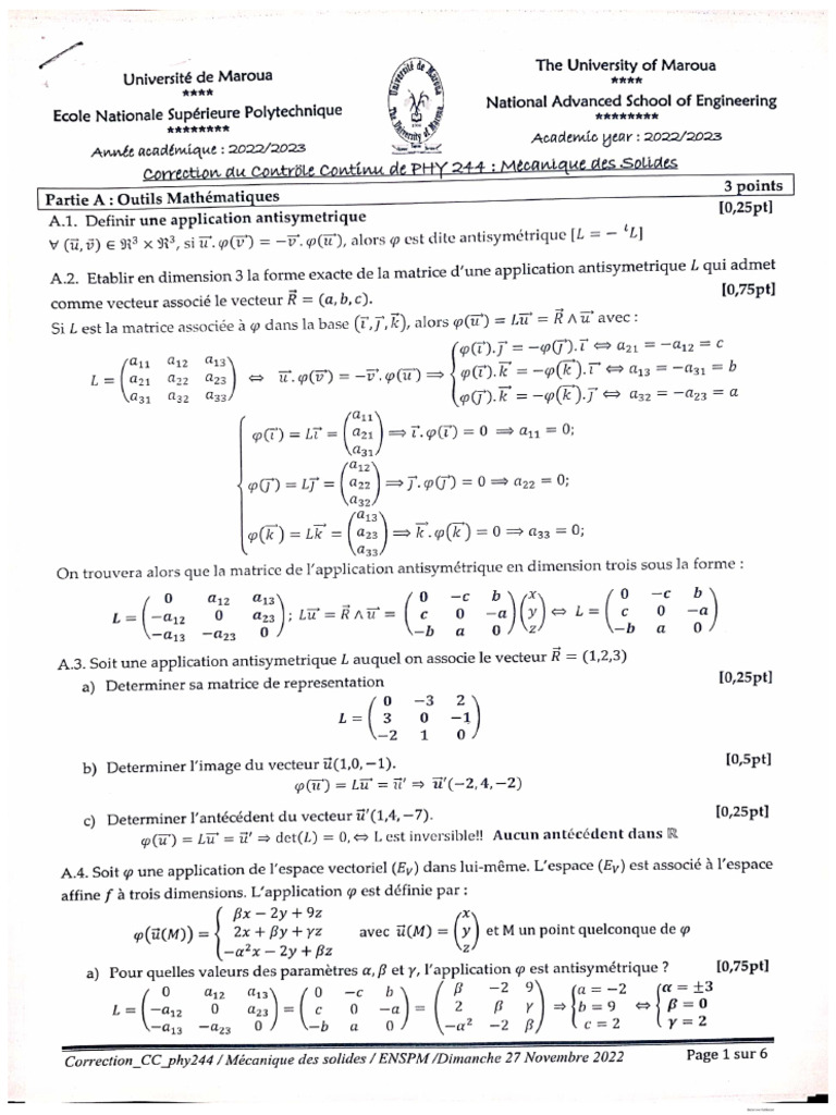 Correction CC Mécanique Des Solides Phy 244 | PDF