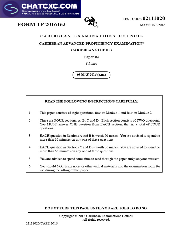 CAPE Caribbean Studies P2 2016 | PDF | Liberal Arts Education