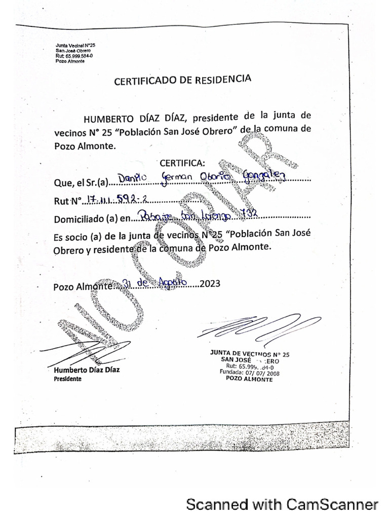 Certificado de Residencia Danilo | PDF
