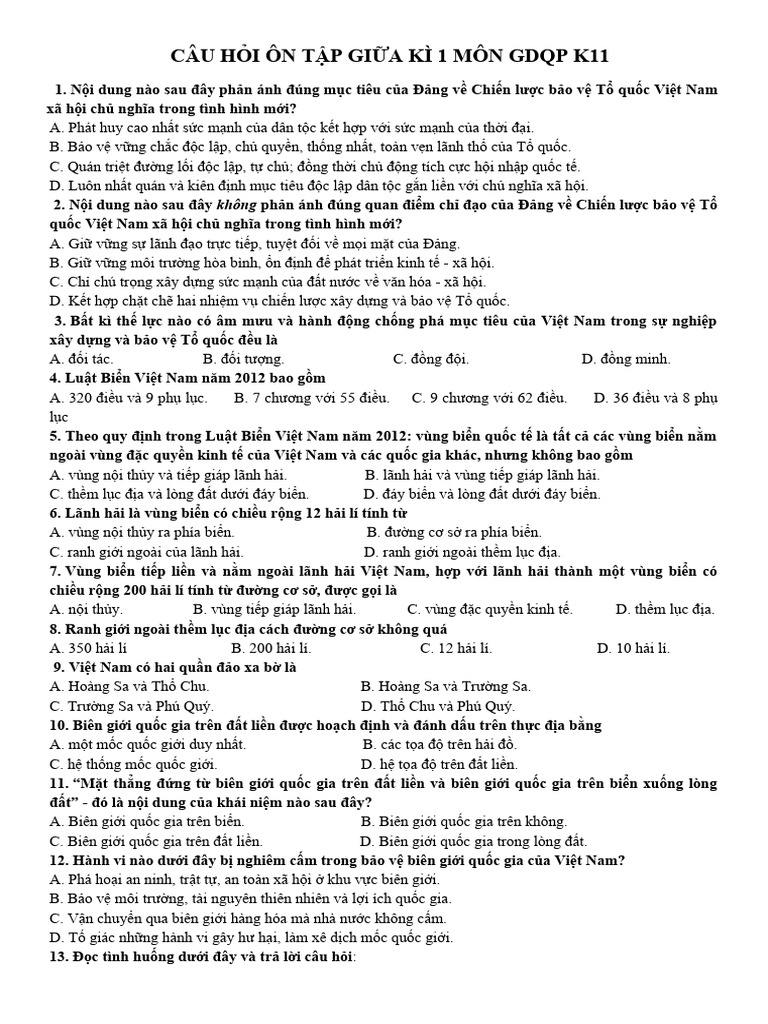 ĐỀ CƯƠNG GDQP 11 | PDF