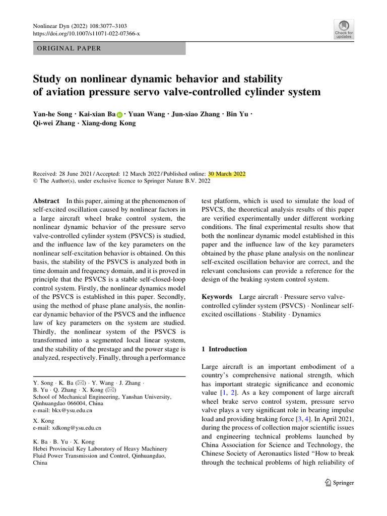 (Song, Et. Al, 2022) - Study On Nonlinear Dynamic Behavior and Stability of Aviation Pressure ...