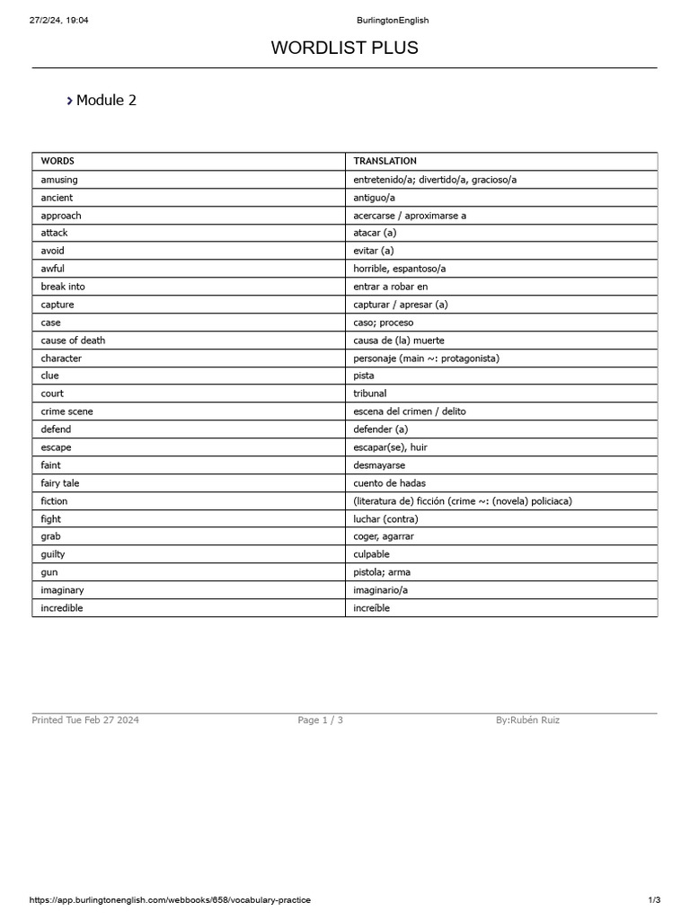 Vocabulario de Crimen - Módulo 2 | PDF