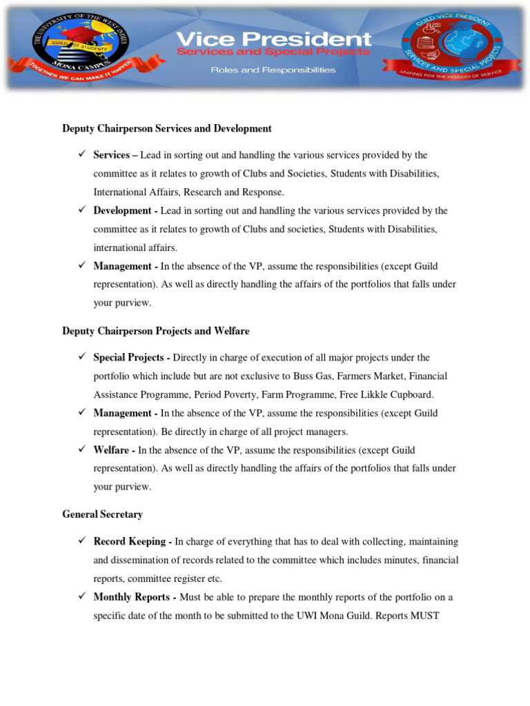 VP Services and Special Projects Roles | PDF | Budget | Expense