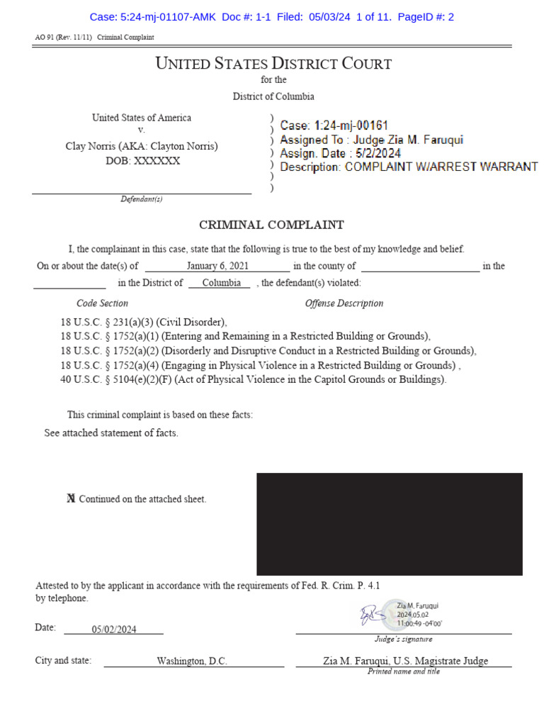 Clay Norris Federal Criminal Complaint | PDF | Title 18 Of The United ... Clay Norris Federal Criminal Complaint | PDF | Title 18 Of The United ...