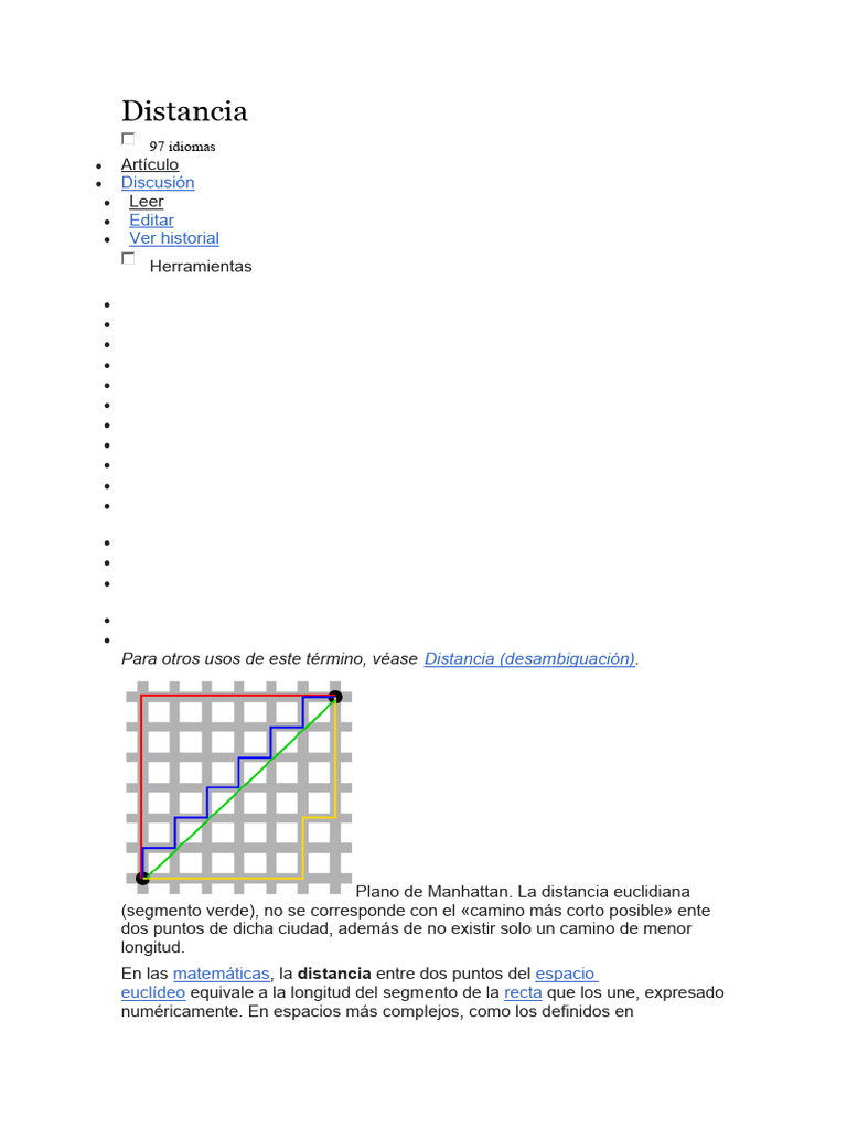 Distancias Euclidianas y Manhattan | PDF | Distancia | Geometría