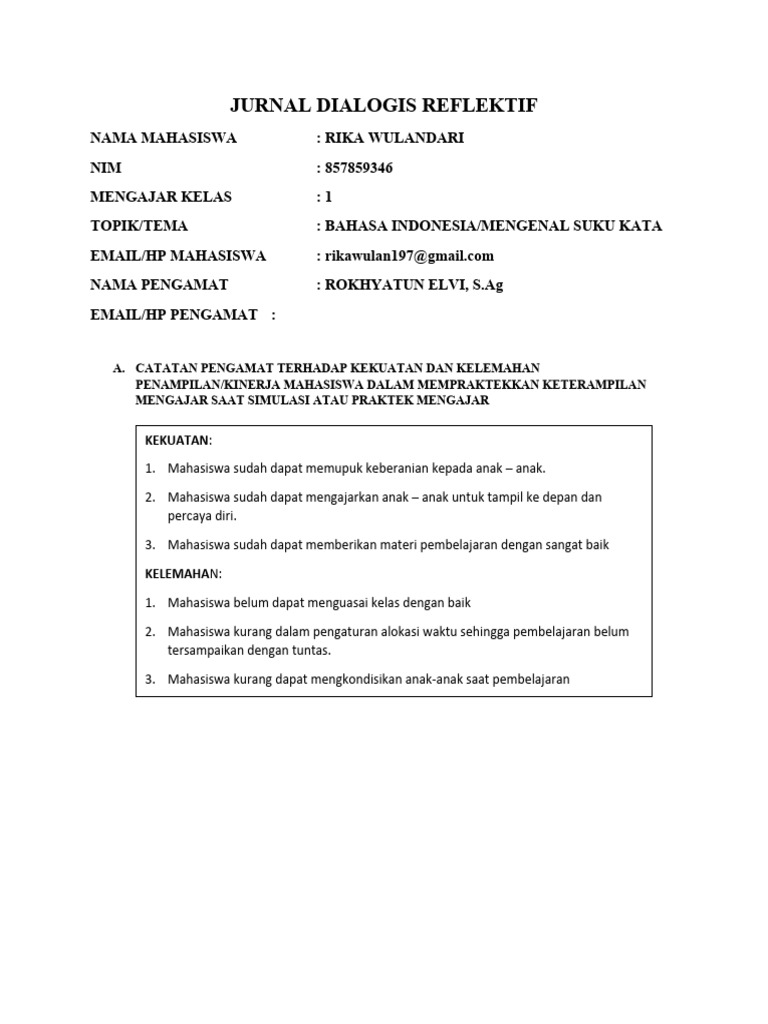 Format Jurnal Dialogis Reflektif | PDF