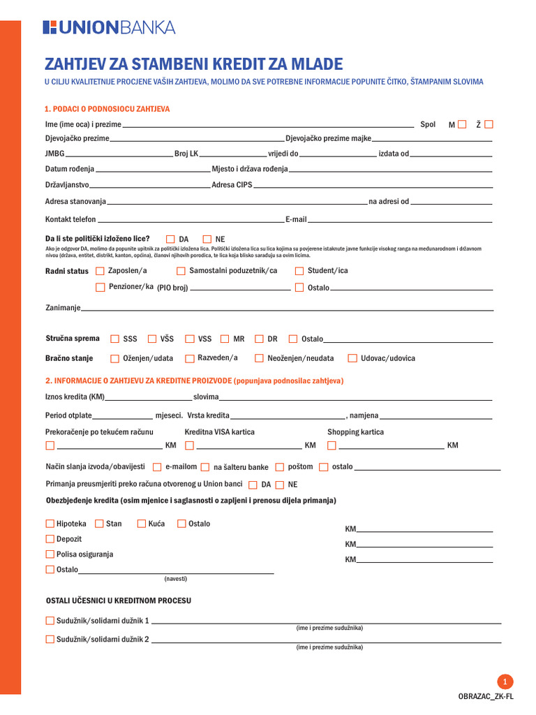Zahtjev Za Kredit-Kredit Za Mlade-2023 Konacan | PDF