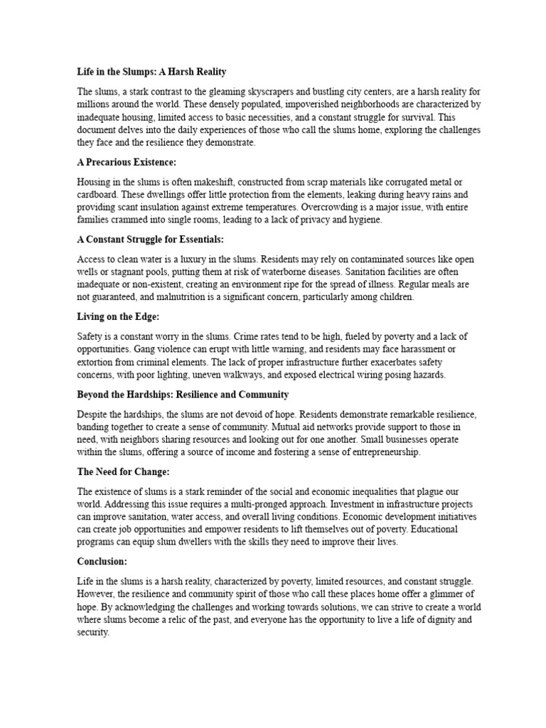 Life in The Slumps | PDF | Slum | Poverty