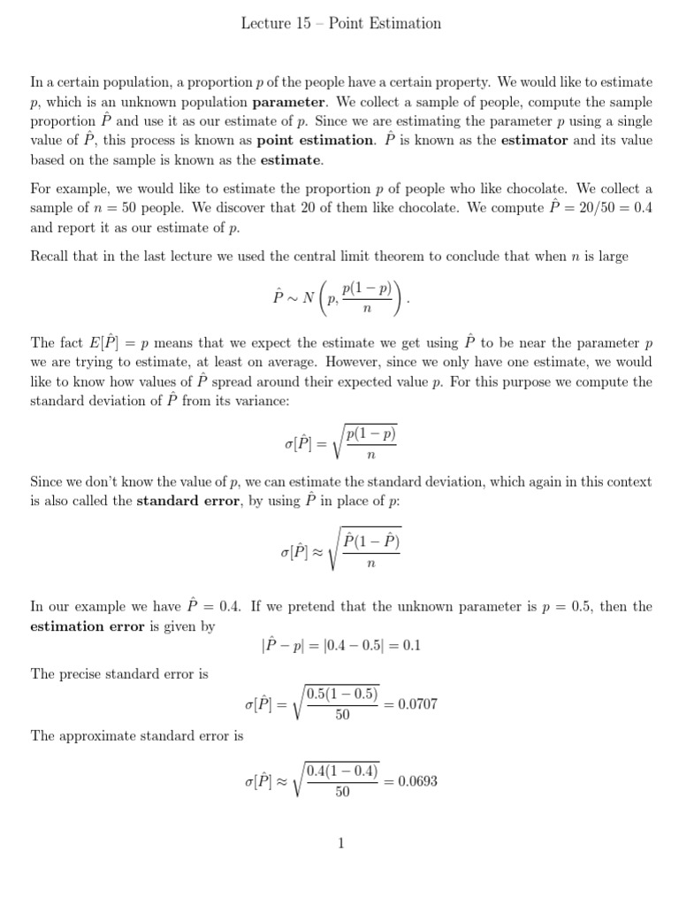 Lecture 15 - Statistics and Data Analysis I 2 | PDF | Standard Error | Estimator