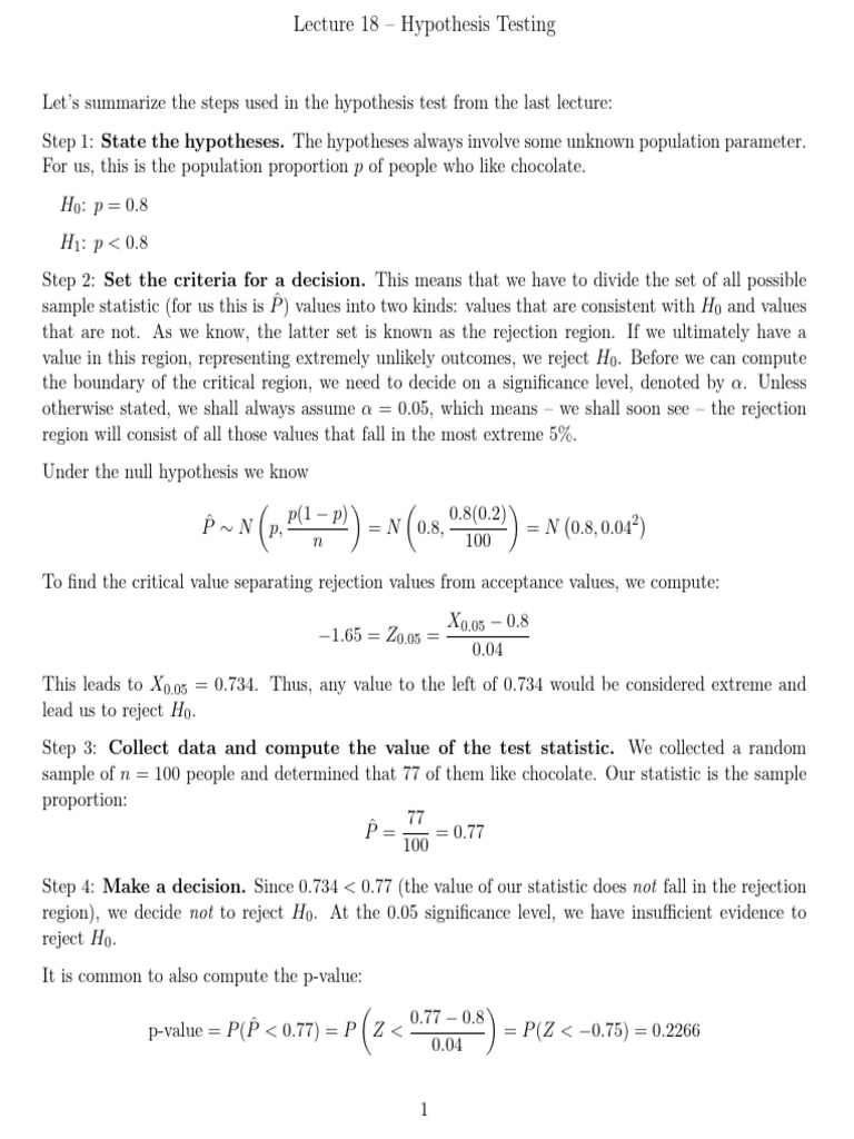 Lecture 18 - Statistics and Data Analysis I 2 | Download Free PDF | P Value | Hypothesis