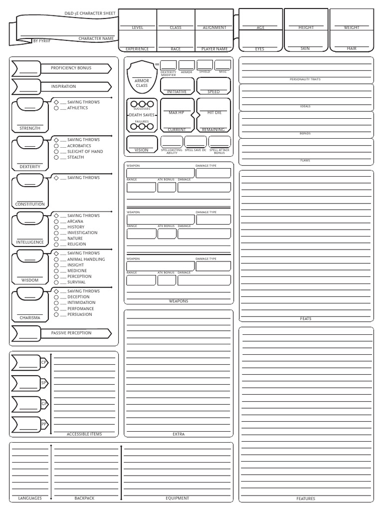 D&D 5E Character Sheet Template | PDF | Role Playing Games | Role ...