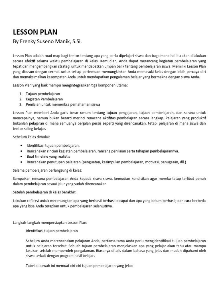 Lesson Plan Bimbel Fuzzy | PDF | Karier & Perkembangan | Seni