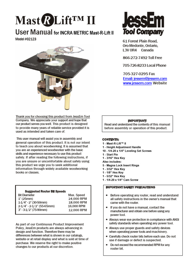 Incra Mast R Lift II Metric | PDF | Screw | Tools