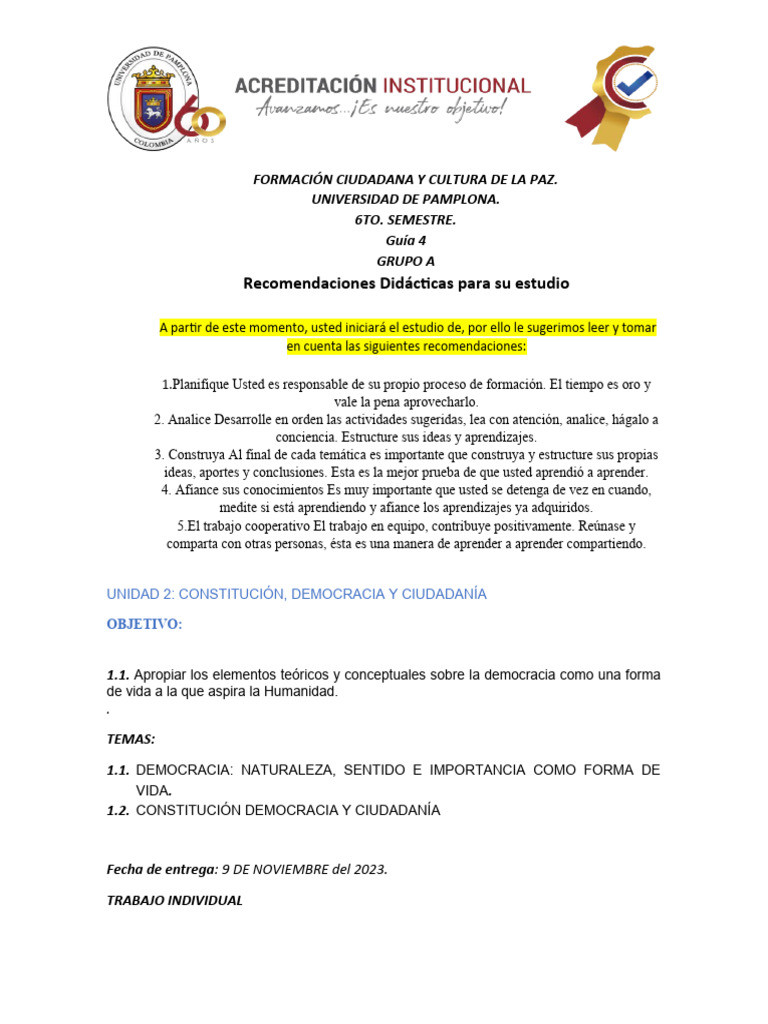 Guia 4 Formación Ciudadana Y Cultura De La Paz Pdf Democracia