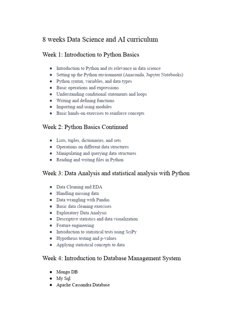 8 Weeks Data Science and Ai Curriculum | Download Free PDF | Machine ...