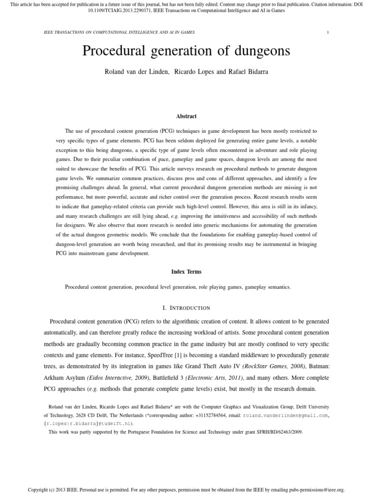 Procedural Generation of Dungeons | PDF | Genetic Algorithm