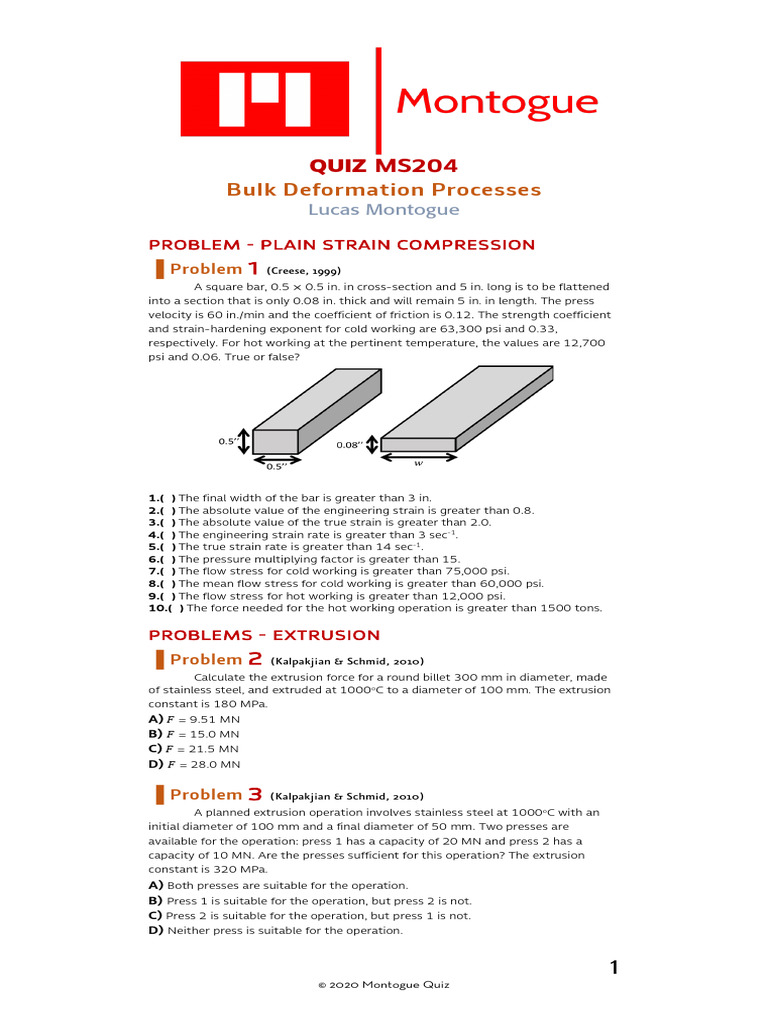 Bulk Deformation Processes Solved Problems | PDF | Extrusion ... Bulk Deformation Processes Solved Problems | PDF | Extrusion ...