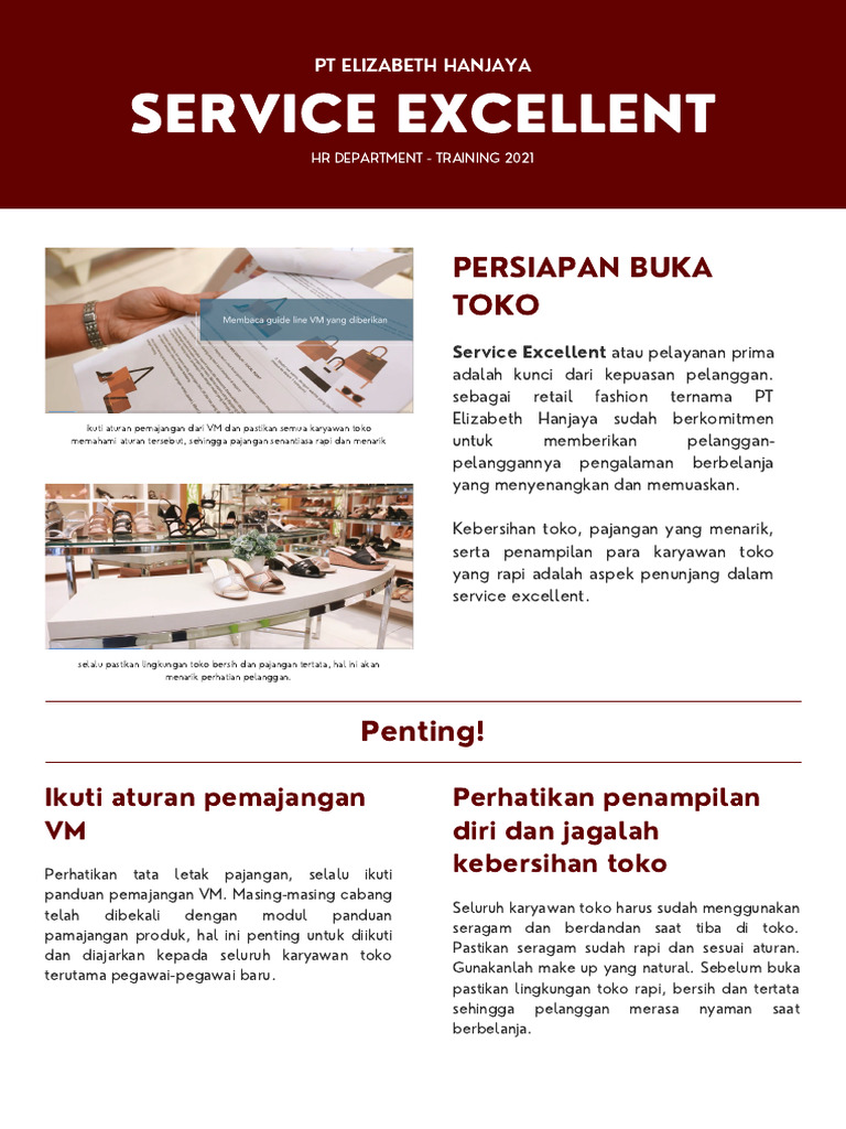 Panduan Pelayanan Excellent PT Elizabeth | PDF