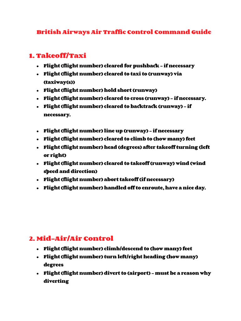 British Airways Air Traffic Control Command Guide (RP Purposes ...