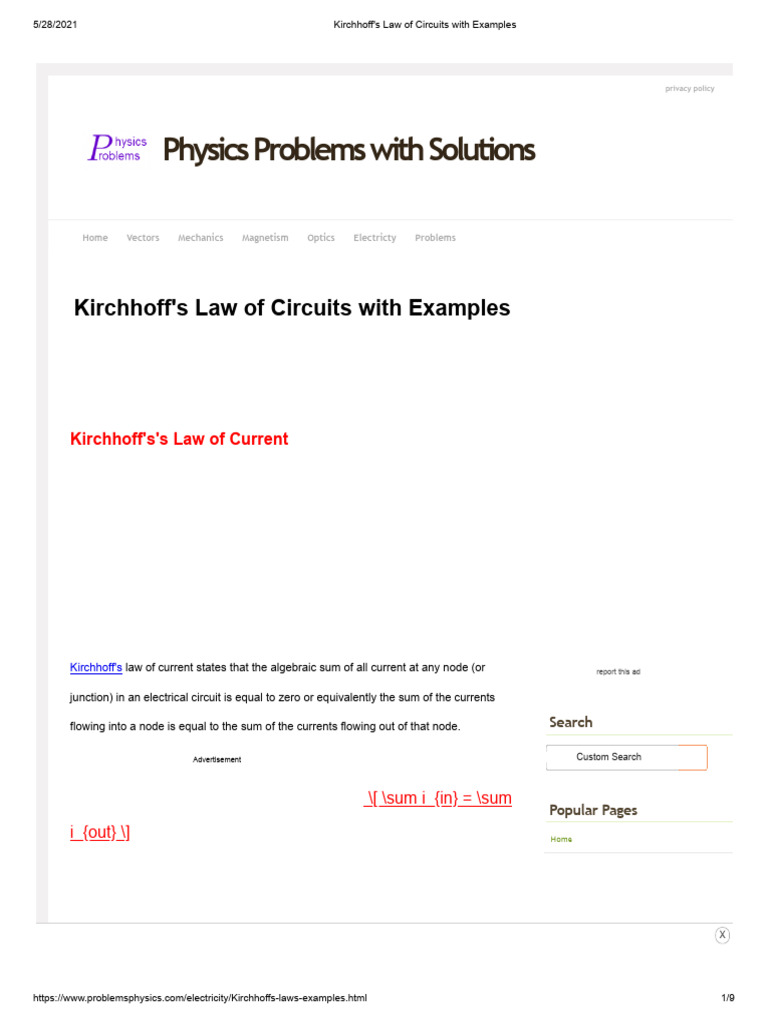 Kirchhoff's Law of Circuits with Examples | PDF | Electrical Network ...