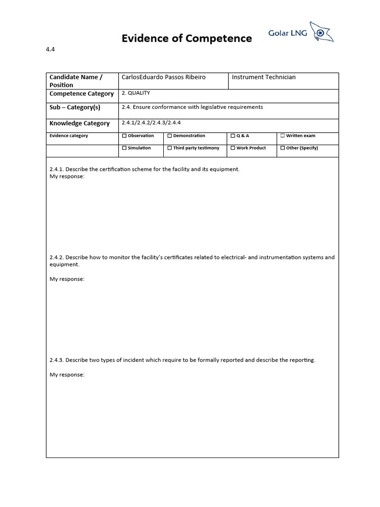 Evidence of Competence Template 2.4 | PDF