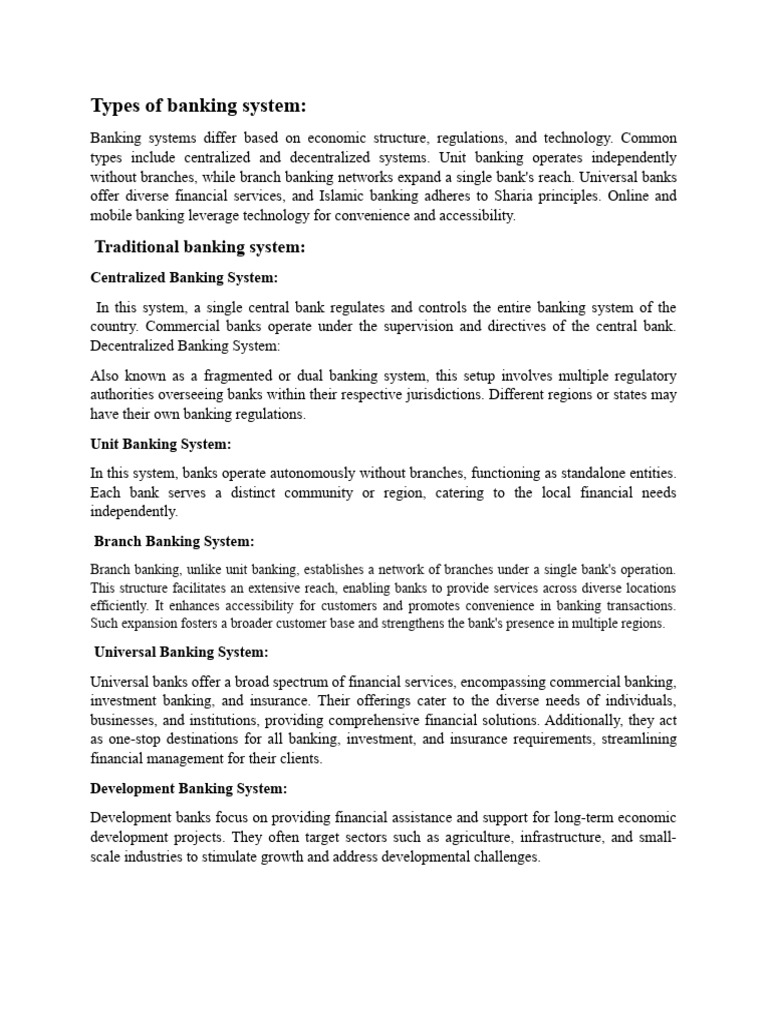 Types of Banking System | PDF | Islamic Banking And Finance | Banks