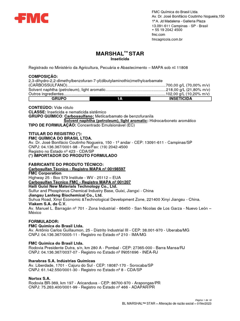 Bula - Marshal Star | PDF | Agricultura | Inseticida