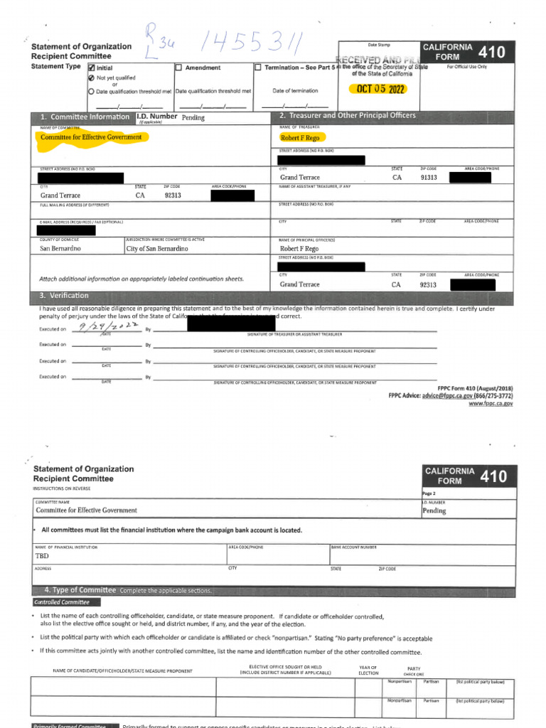Original Filing-10!05!2022 Committee For Effective Government Form 410 ...
