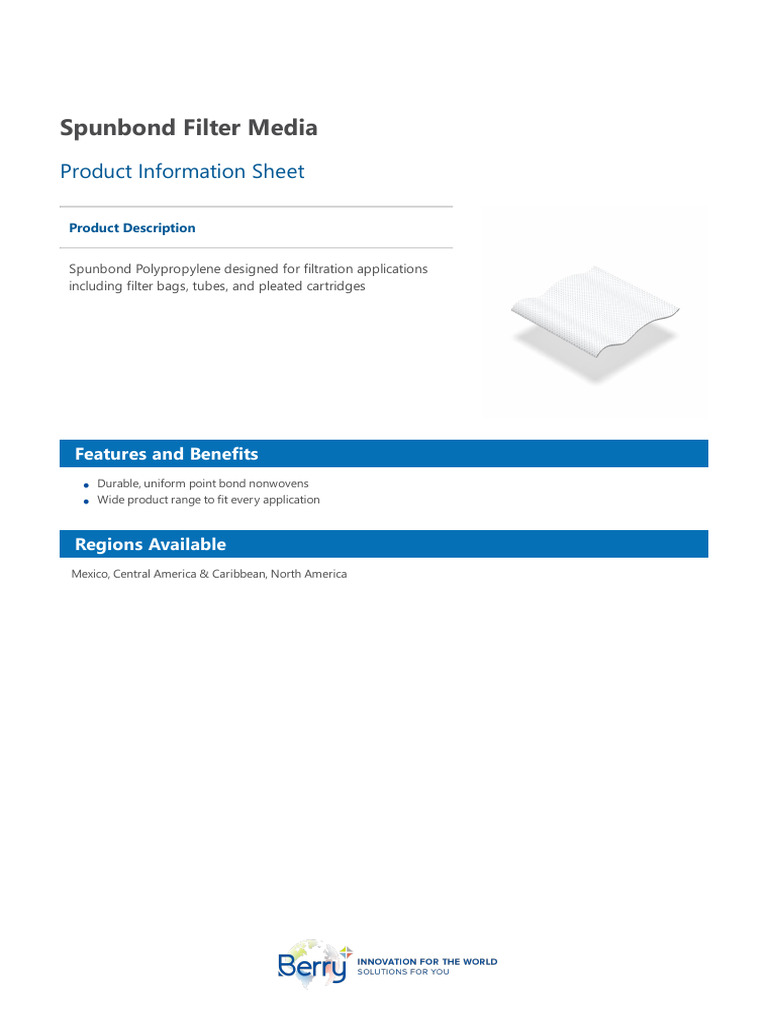 Spunbond Filter Media Info Sheet | PDF