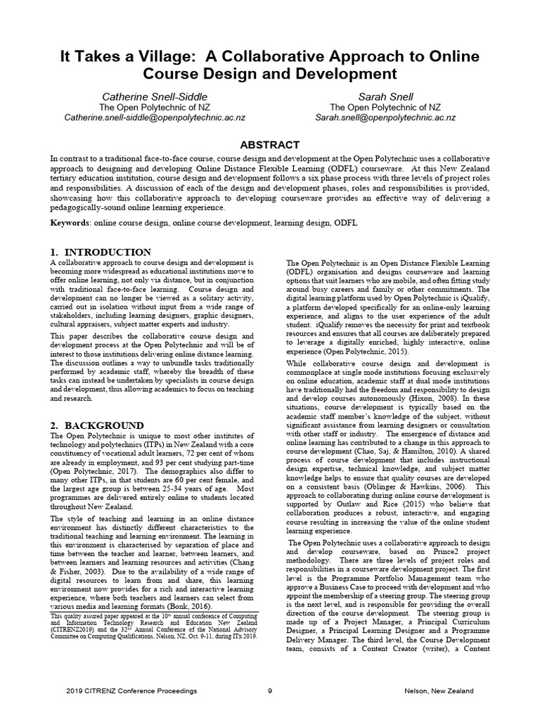 2019 - Snell-Siddle & Snell - It Takes A Village - A Collaborative Approach To Online Course ...