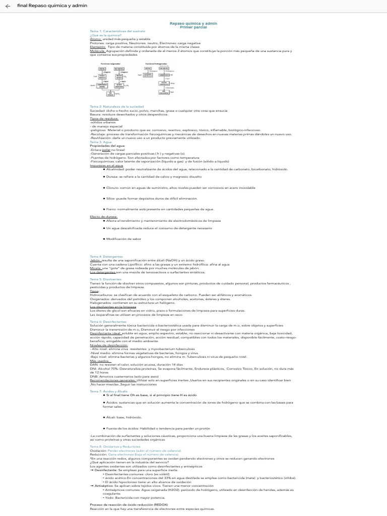Final Repaso Química y Admin | PDF | Redox | Agua