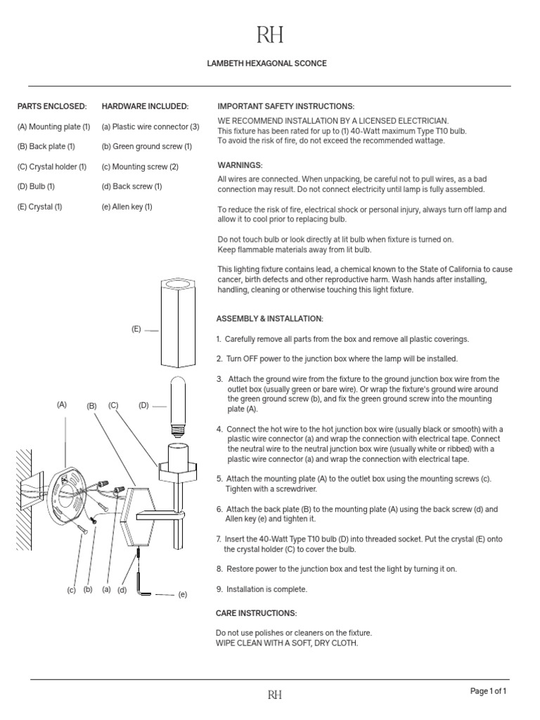 AI LambethHexagonal Sconce en-US | PDF | Electrical Connector | Screw