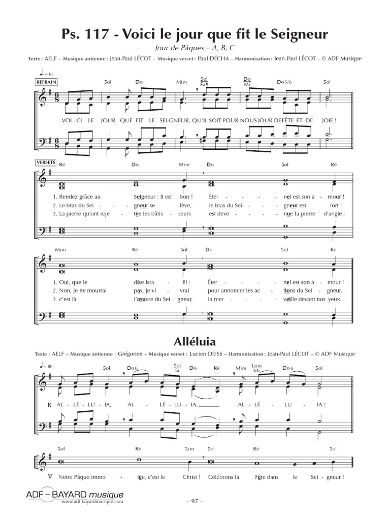 Ps 117 - Voici Le Jour - Jour de Pâques-A-B-C - Lécot | PDF | Liturgie ...