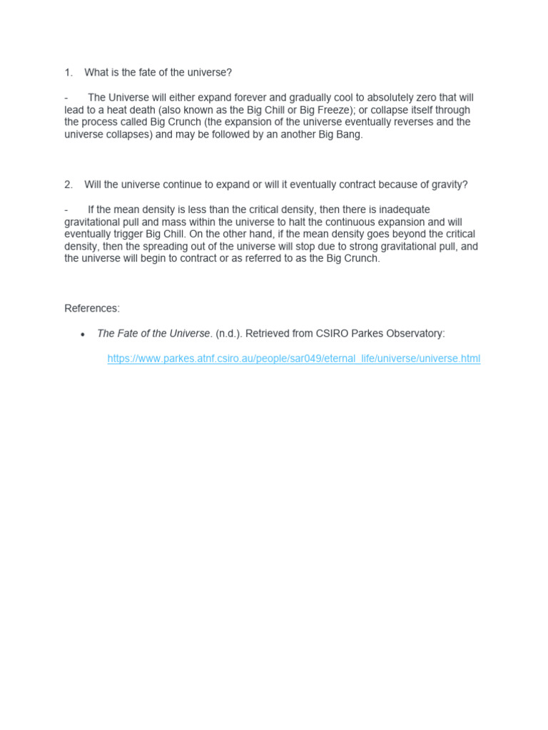 Fate of the Universe: Expansion vs. Contraction | PDF | Science ...