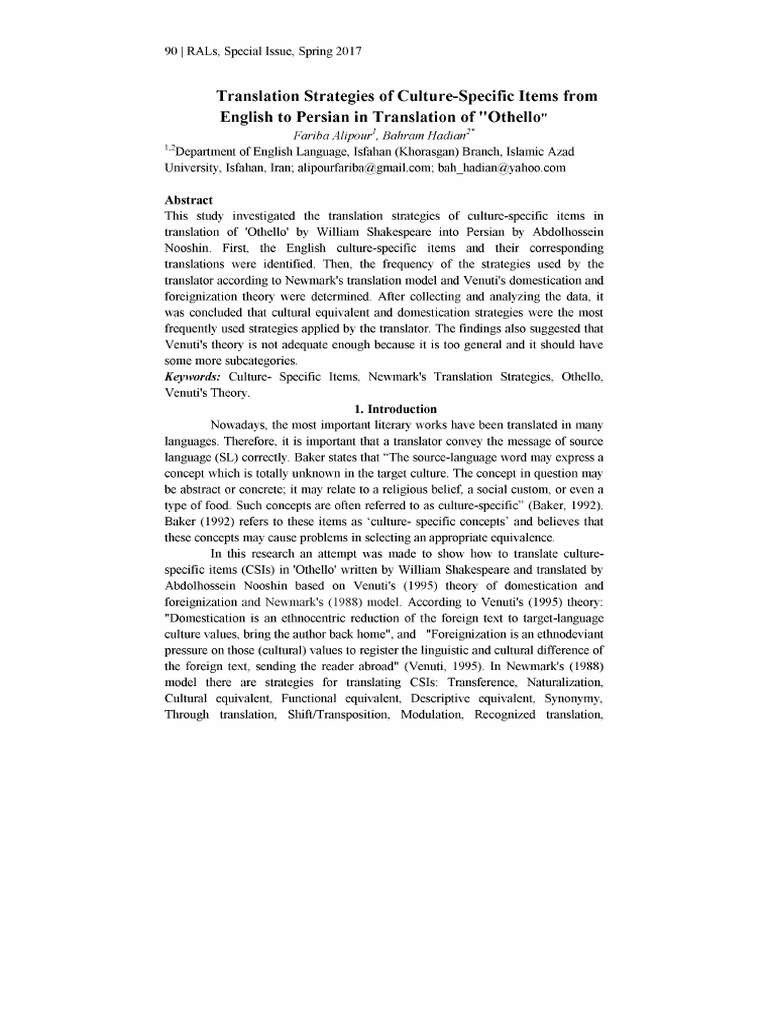 Translation Strategies of CSI in Othello | PDF