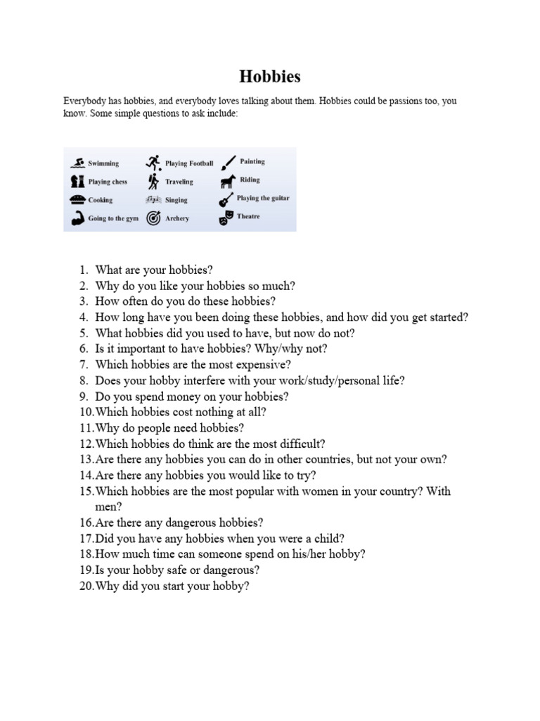 Exploring Hobbies: Questions & Insights | PDF | Self-Improvement