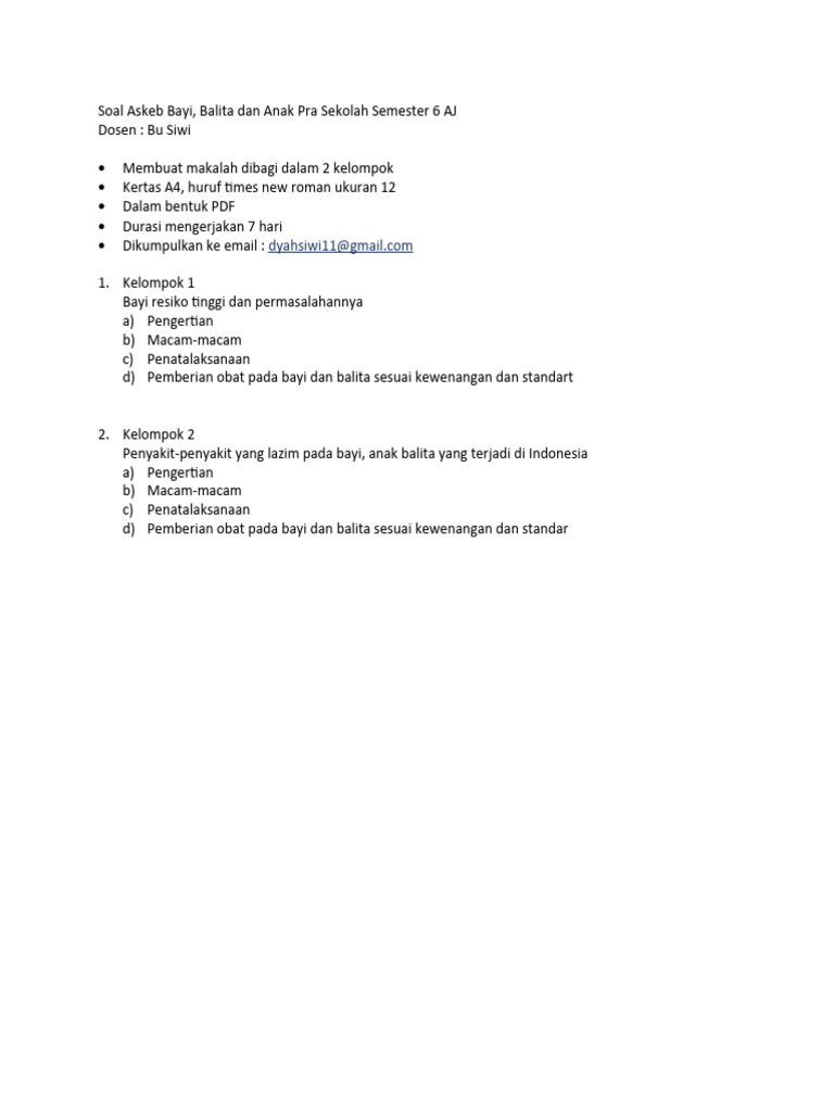 Soal Askeb Bayi, Balita, Apras Kelas AJ | PDF