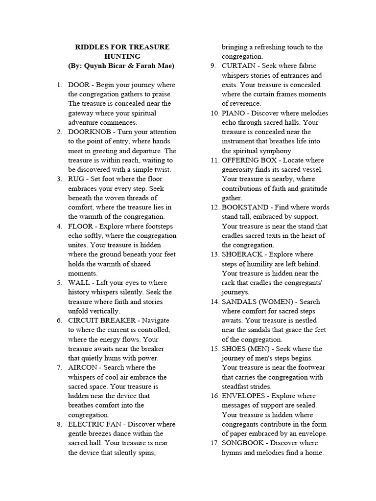 Riddles For Treasure Hunting | PDF