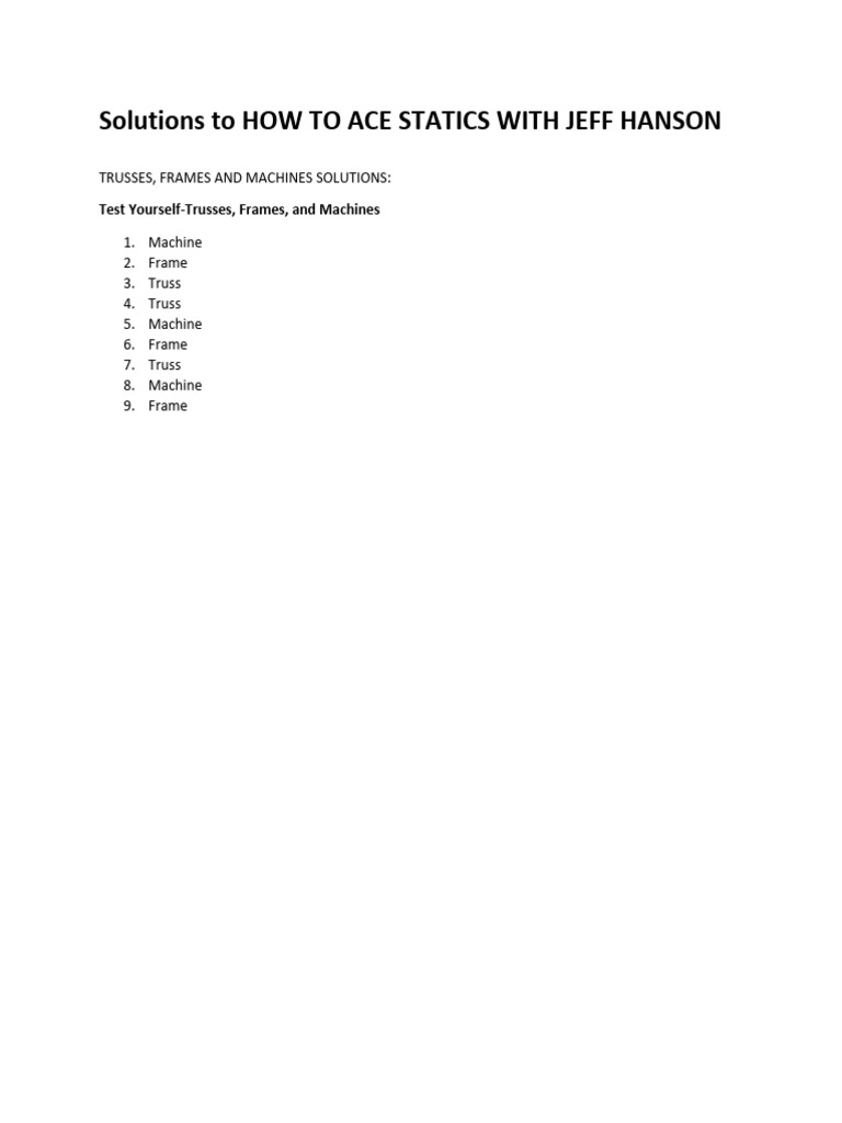 Solutions for Statics with Jeff Hanson | PDF