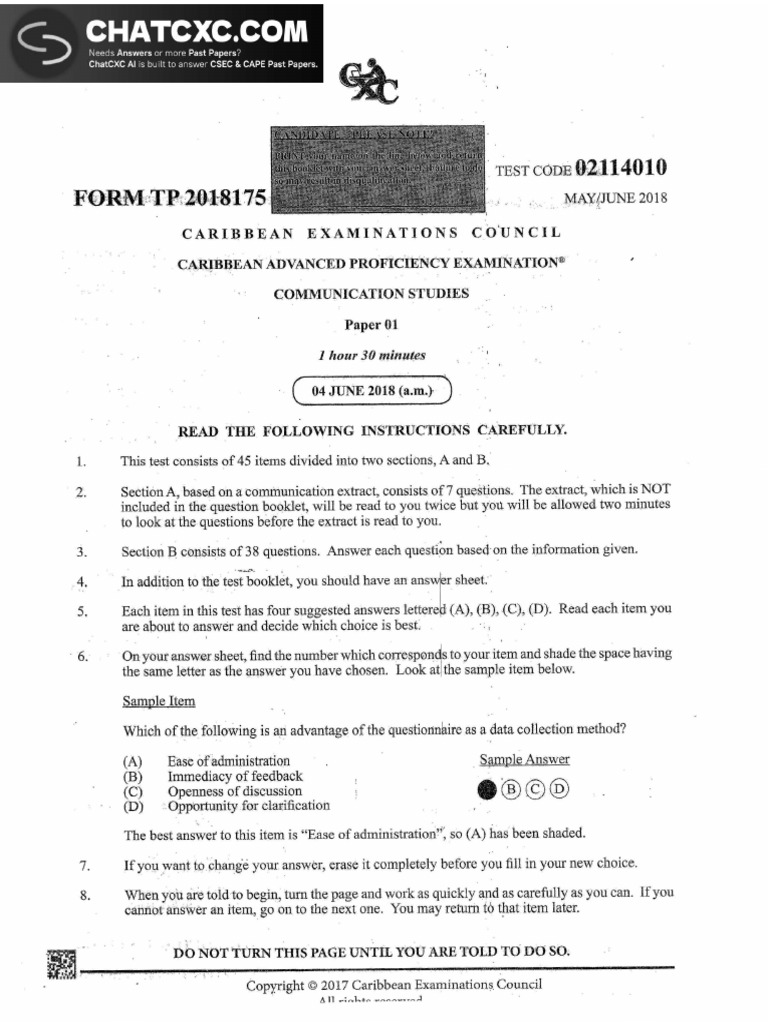 CAPE Comm Studies - P1 2018 | PDF