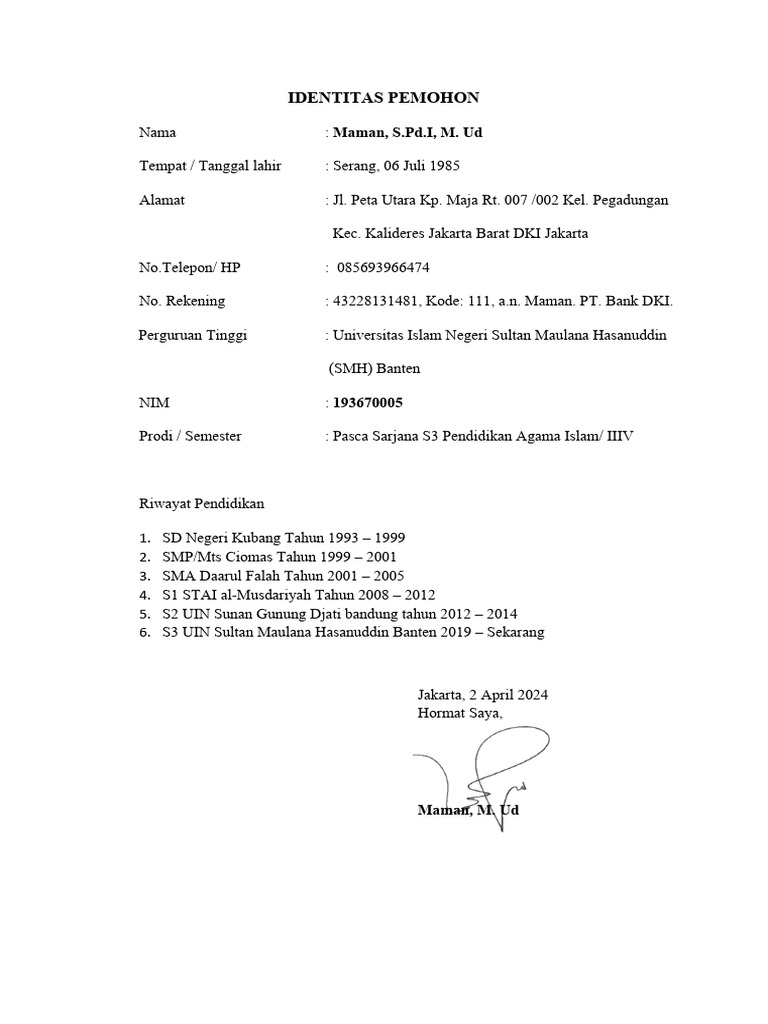 Profil Maman: Pendidikan & Kontak | PDF