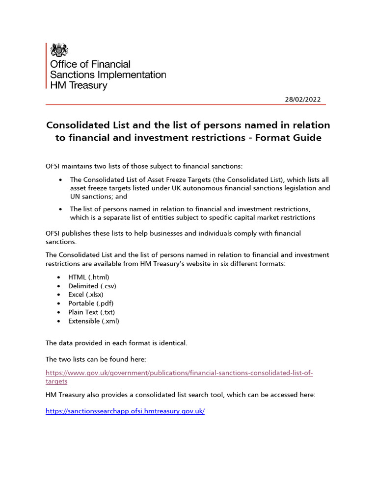 HMT Consolidated List Format Guide | PDF | Identity Document | Text File