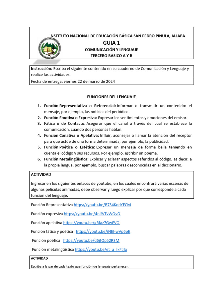 Guia 1 Comunicacion. Tercero Basico | PDF | Comunicación