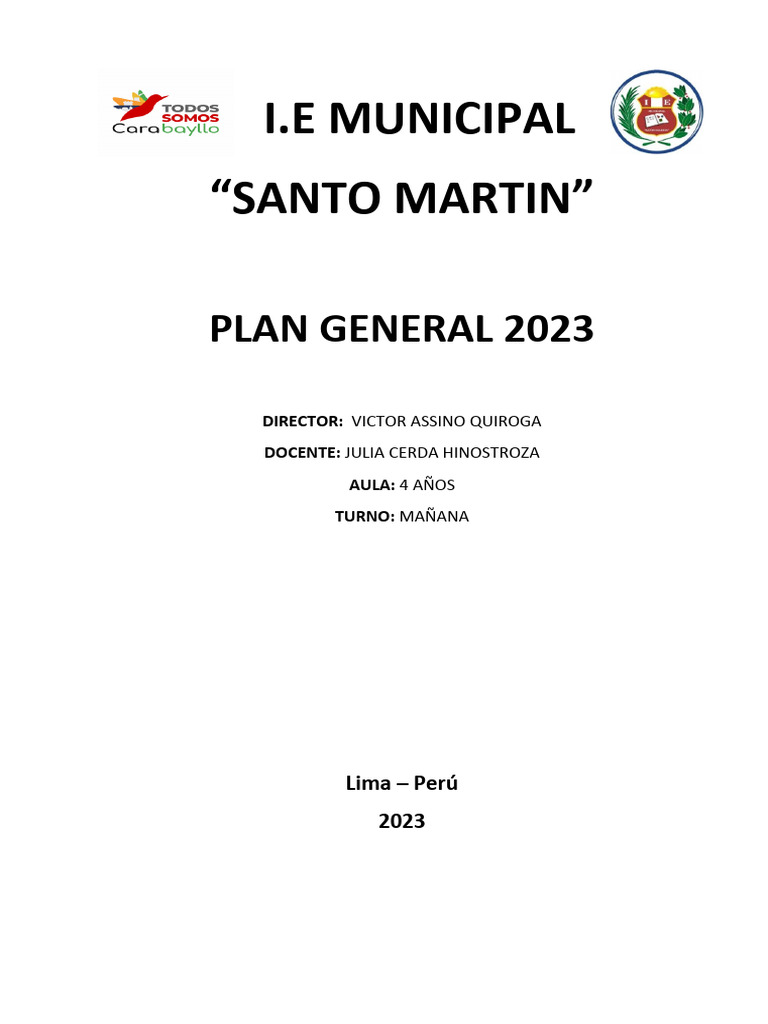 Plan General 2023 I.E. Santo Martín | PDF | Evaluación | Cognición