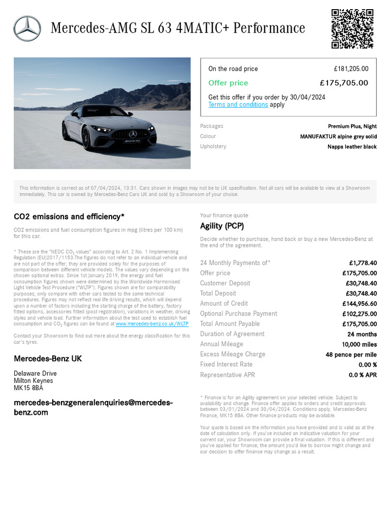 Mercedes-AMG SL 63 4MATIC+ Performance Specification Sheet | PDF | Fuel Economy In Automobiles ...